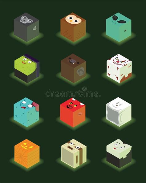 Halloween Characters Dice 3d Set Werewolf Monster Owl Bat Witch Zombie Mummy Dracula Vector