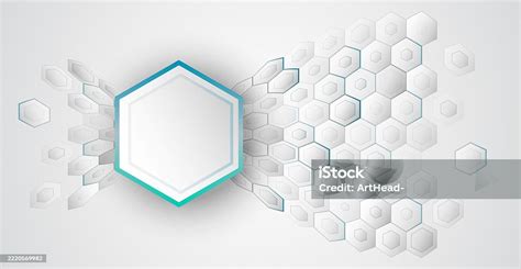 3d 육각형과 텍스트를 위한 중앙 육각형 프레임이 있는 추상적인 배경 미래지향적인 회색 디자인으로 기술 과학 또는 의료 프레젠테이션 및 배너에 적합합니다 0명에 대한 스톡