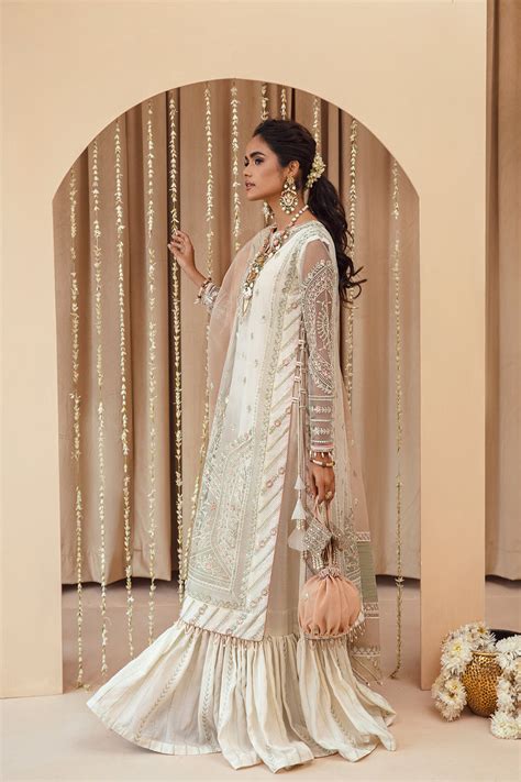 White Embellished Pakistani Kameez Sharara Wedding Dress Nameera By