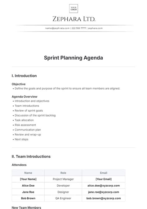 Free Sprint Planning Agenda Template To Edit Online