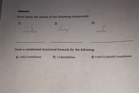 Solved Alkanes Write Down The Names Of The Following Chegg