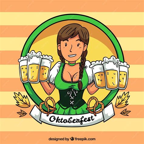 여자 캐릭터와 옥 토 버 페스트 배경 무료 벡터