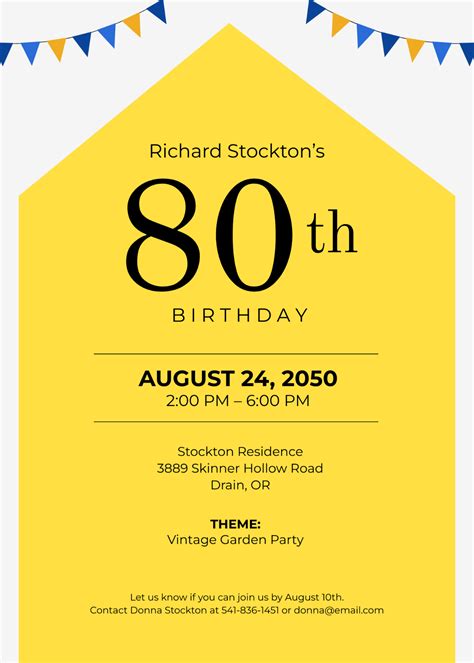 80th Birthday Invitation Templates Edit Online And Download