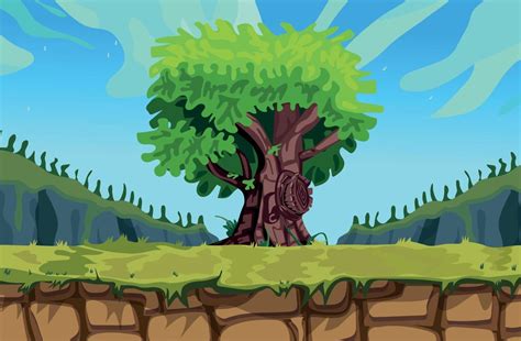 Landscape Big Tree Game Background Cartoon Vector Game Design Nature