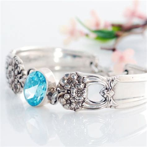 Vintage Spoon Bracelet Eternally Yours Silverware Bracelet Blue