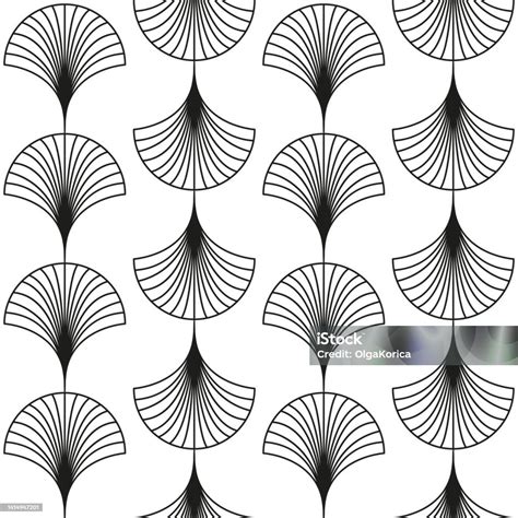 Black And White Fan Art Deco Seamless Pattern For Interior Decoration