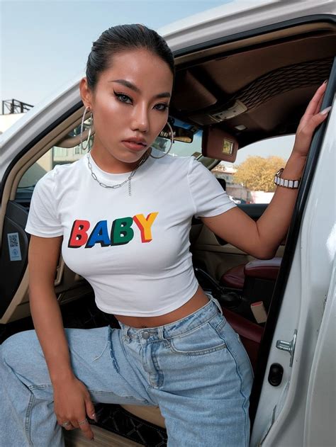 Letter Graphic Crop Tee Graphic Crop Tee Crop Tee Oversized Shirt
