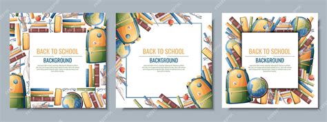 Premium Vector Back To School Frame Design Set Of Postcard Templates