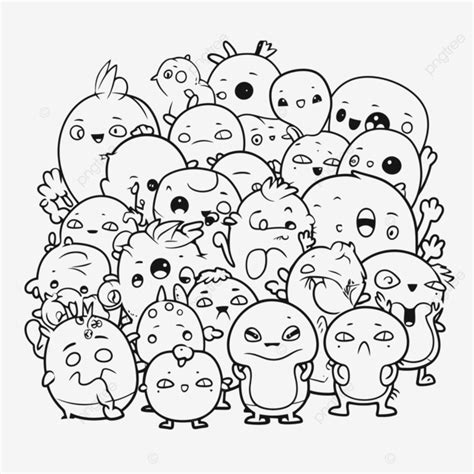 Desenho De Grande Grupo Criaturas Fofas Kawaii Páginas Para😻 Conheça As