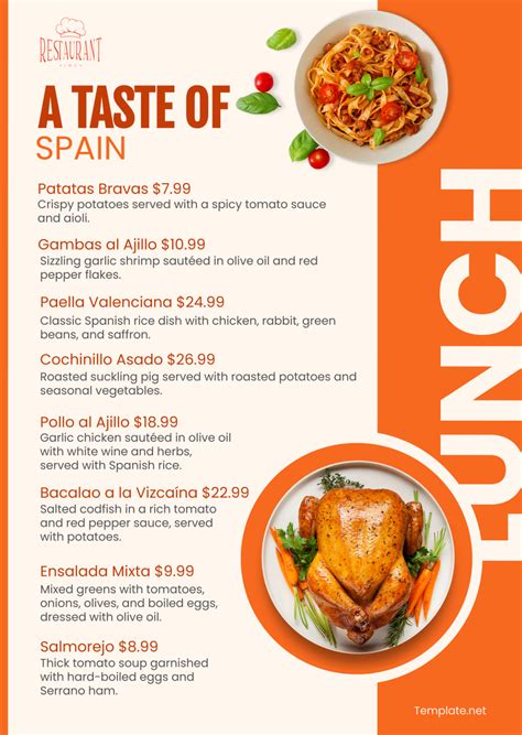 Restaurant Spanish Food Menu Template Edit Online And Download Example