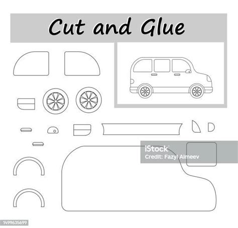 Diy 워크시트 색상 이미지의 일부를 잘라내어 종이에 붙입니다 마이크로버스의 벡터 그림입니다 6 7 살에 대한 스톡 벡터 아트 및 기타 이미지 Istock