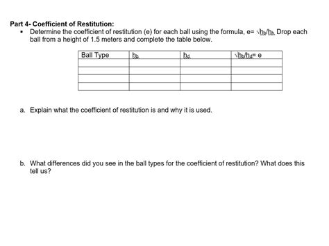 Solved Part 4 Coefficient Of Restitution Determine The Coefficient