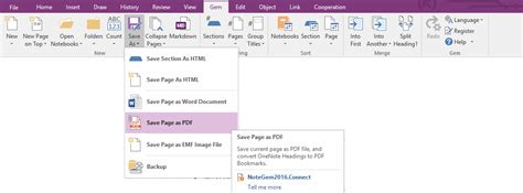保存 onenote 页面为带书签的 pdf 文件 数字笔记珍宝 onenotegem