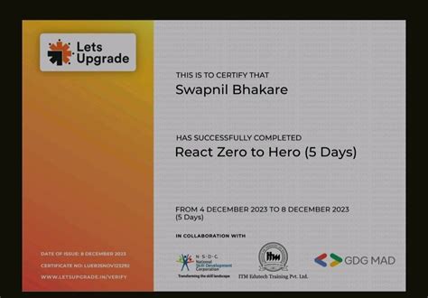 Swapnil Bhakare On Linkedin Reactjs Certificate Frontenddeveloper