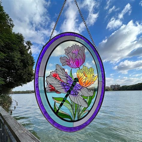 YNGFIL Dragonfly Window Decor Stained Glass suncatchers Dragonfly Sun ...