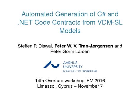 SOLUTION Automated Generation Of C And Net Code Contracts From Vdm Sl