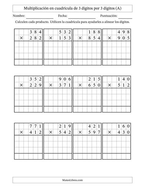Hojas De Trabajo De Multiplicación Imprimibles De Tercer Grado