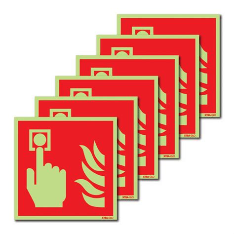 6 Pack Xtra Glo Photoluminescent Fire Alarm Symbol Signs Seton