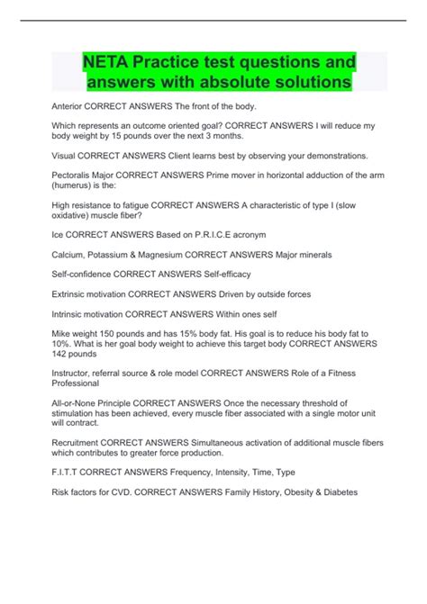 Neta Practice Test Questions And Answers With Absolute Solutions Neta Stuvia Us