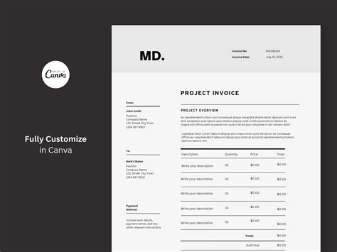 Modern Project Invoice Template 1 Page Project Invoice Minimal And Clean Project Invoice Canva