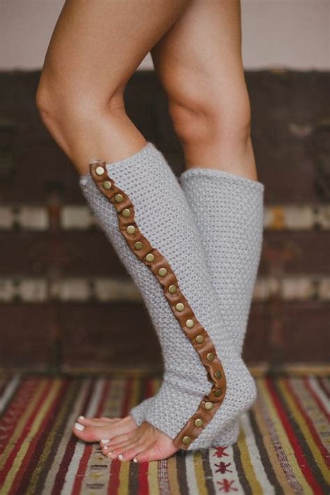Knit Leg Warmers Leather Trim Winter Socks By Threebirdnest Knit Leg