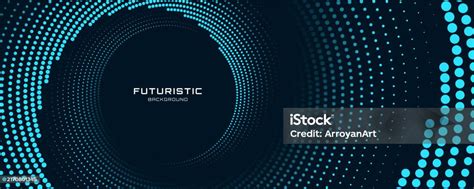3d 블루 서클 테크노 추상 배경 어두운 공간에서 점선으로 형상 효과 장식을 시각화하는 빅 데이터 웹 배너 전단지 카드 또는 브로셔 커버에 대한 현대적인 그래픽 디자인 요소
