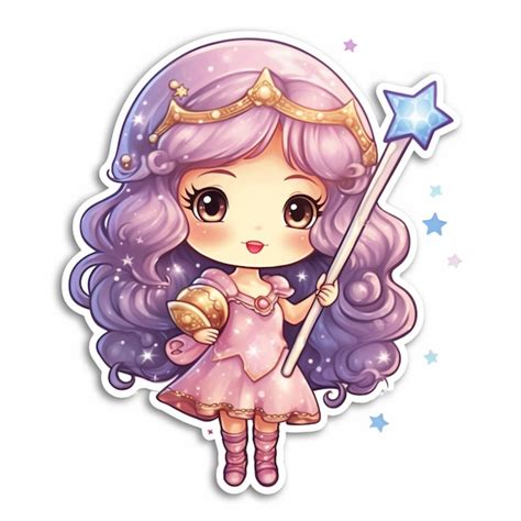 Premium Ai Image Cartoon Girl With Purple Hair Holding A Wand And A