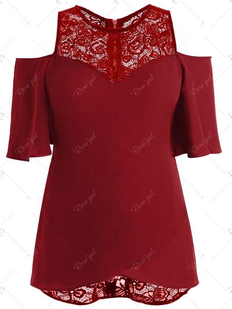 Plus Size Lace Cold Shoulder Overlap Blouse Ad Cold Lace Size