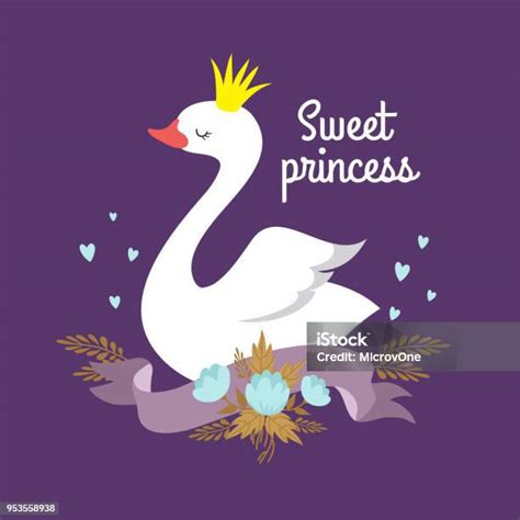 귀여운 만화 흰색 아기 백조 공주 벡터 그래픽 포스터 또는 여자에 대 한 T셔츠 백조에 대한 스톡 벡터 아트 및 기타 이미지 백조 0명 T 셔츠 Istock