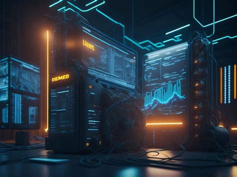 Premium Ai Image 3d Rendering Of A Room With Lots Of Computer Monitors With Financial Charts