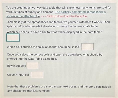 You Are Creating A Two Way Data Table That Will Show