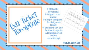 Exit Ticket Template By Teach Her Bio TPT