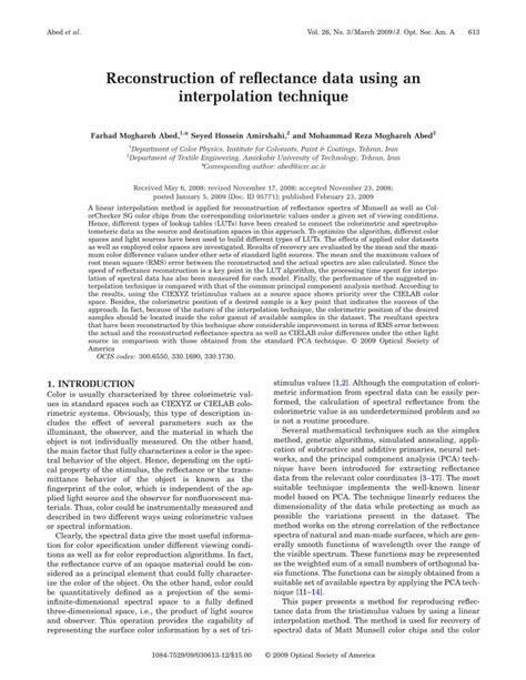pdf reconstruction of reflectance data using an interpolation