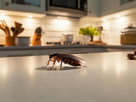 Cockroach On Kitchen Countertop Premium Ai Generated Image