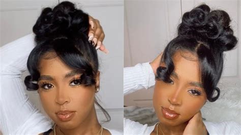 How To Pin Curl Bun Curly Bun 90s Inspired Bun Updo Natural Hair Hairstyle Artofit