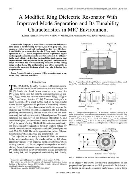 Pdf A Modified Ring Dielectric Resonator With Improved Mode Separation And Its Tunability