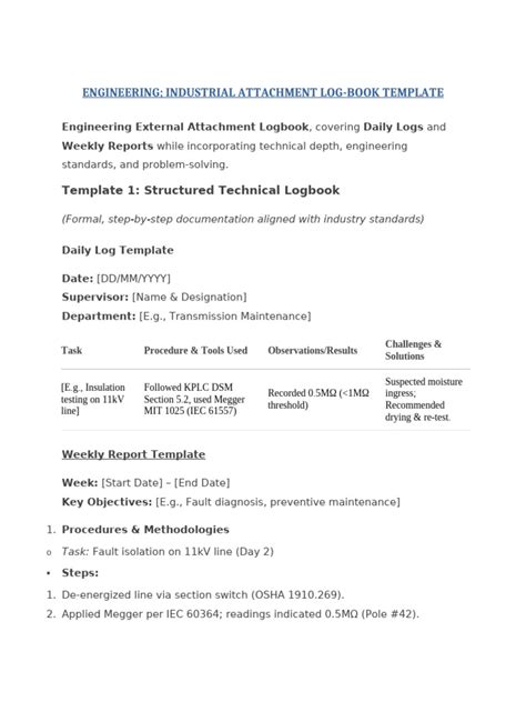 Electrical Engineering Attachment Logbook Template 2 Pdf Relay