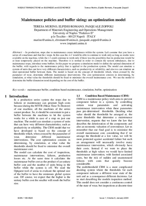 pdf maintenance policies and buffer sizing an optimization model