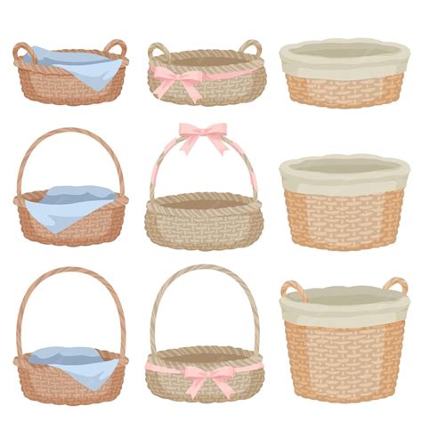 Premium Vector Empty Baskets Woven Baskets Bamboo Baskets Rattan