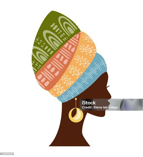 전통적인 여러 가지 빛깔의 터번을 쓴 아름다운 아프리카 여성 실루엣 흑인 아프리카 여성 벡터는 전통적인 바틱 민족 배경으로 고립되어 있습니다 아프리카 로고 머리 스카프에