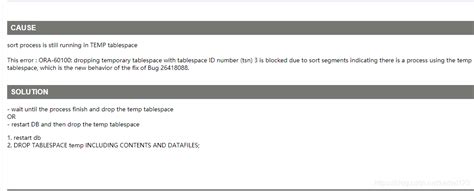 Oracle19c重建temp表空间ora 60100 Dropping Temporary Tablespace With Tabl