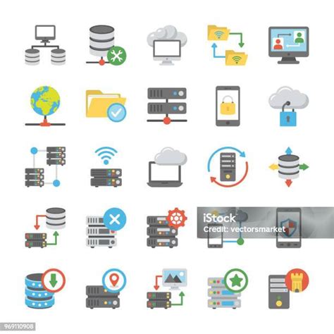 Penyimpanan Data Dan Database Ikon Datar Ilustrasi Stok Unduh Gambar