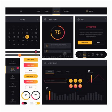 Modern Black Red Web Ui Elements Stock Illustrations 272 Modern Black