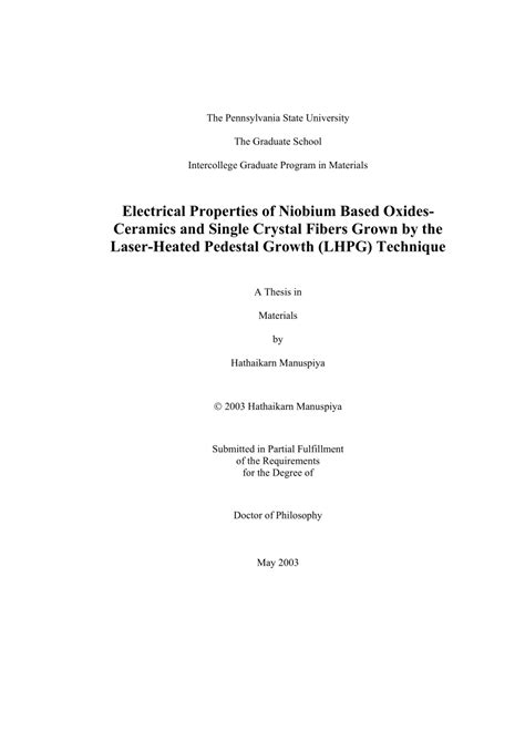 Pdf Electrical Properties Of Niobium Based Oxides Ceramics And Single Crystal Fibers Grown By