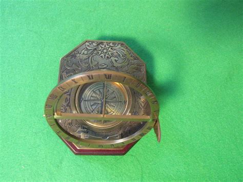 Franklin Mint Universal Sundial 1987brass With Mahogany Baseglass