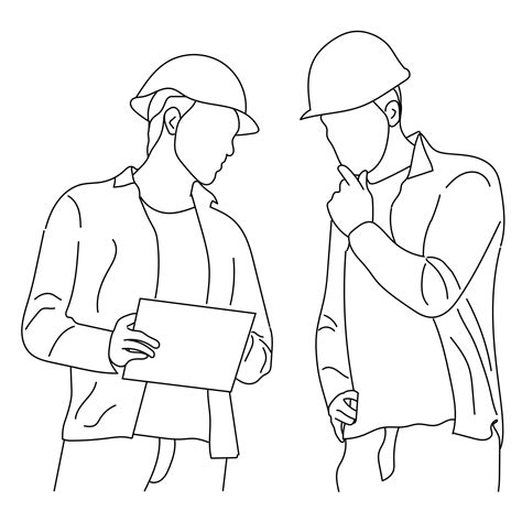 Line Art Of Architect Engineer Discusses Construction Project 28198240