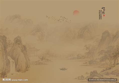 中式古风古典山水画背景设计图 Psd分层素材 Psd分层素材 设计图库 昵图网