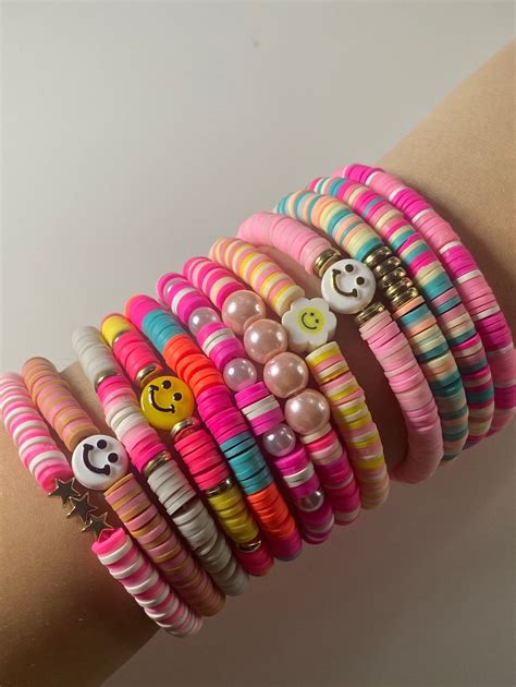 Cute Pink Clay Bead Bracelets Etsy