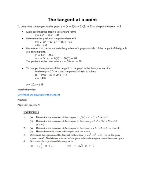 Determine The Equation Of A Cubic Polynomial And A Tangent 29 June 2 July Pdf