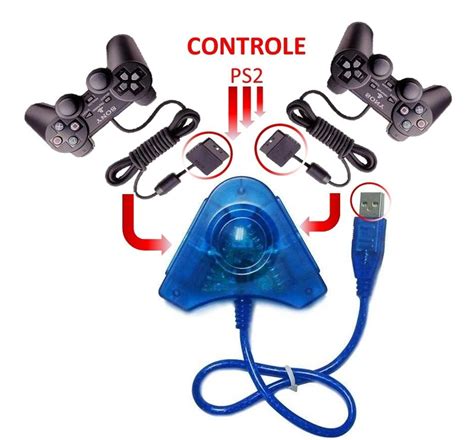 Adaptador Usb Duplo P Controles Ps2 E Ps1 Ligue No Pc E Ps3 R 11 99